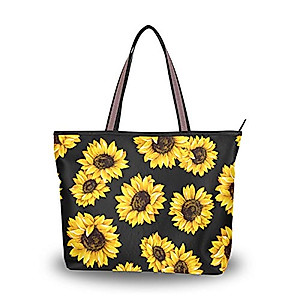 Zip Tote Bag Watercolor Sunflower Women's Handbags Shoulder Bags Satchel Purse