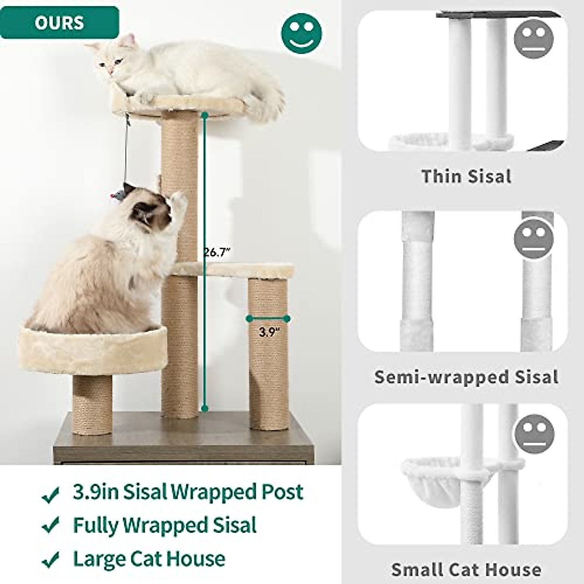 YITAHOME Litter Box Enclosure with Cat Tree, Litter Box Furniture Hidden Furniture, Mordern Cat Tower with Hammock and Scratching Post for Indoor Cats