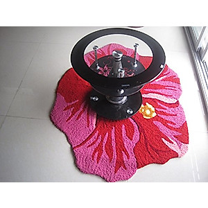 Morden Handmade Needlepoint Floor Rug Red Bathmat Flower Rug Girls Bedroom Non-Slip Rugs, Great Gift for Christmas (Hibiscus) 31.5" x 23.6"