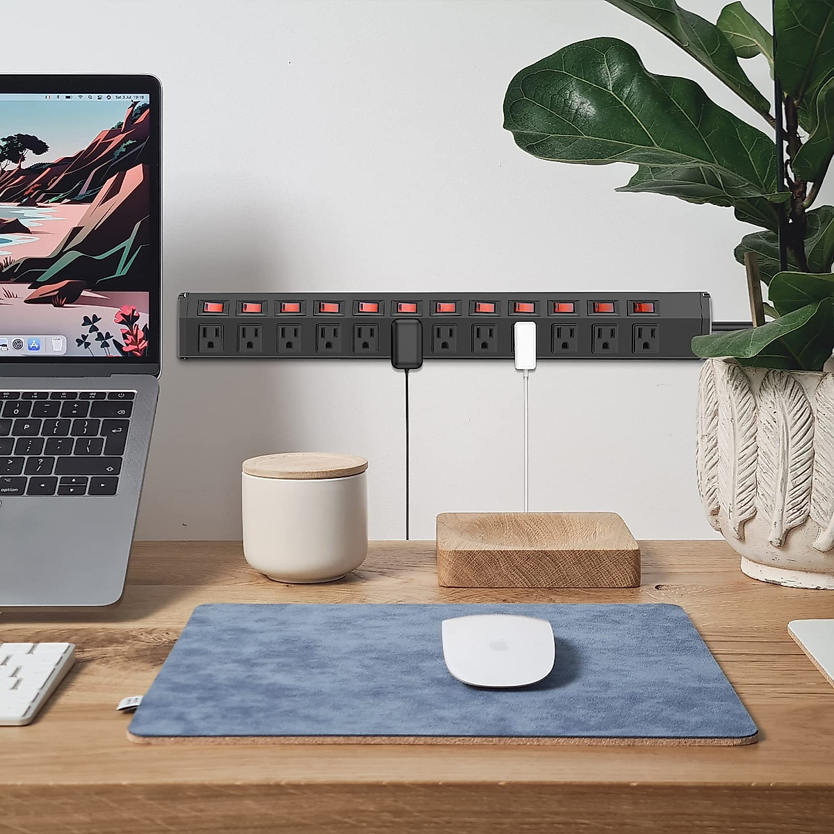 12 Outlet Heavy Duty Power Strip with Individual Switches,Wall Mount Power Strip Surge Protector for Appliances,6FT Cord,1200J 15A 1875W