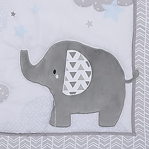 NoJo Little Love Elephant Stroll Dream Big Clouds and Stars with Chevron Border 3 Piece Nursery Crib Bedding Set - Comforter, Fitted Crib Sheet, and Crib Skirt