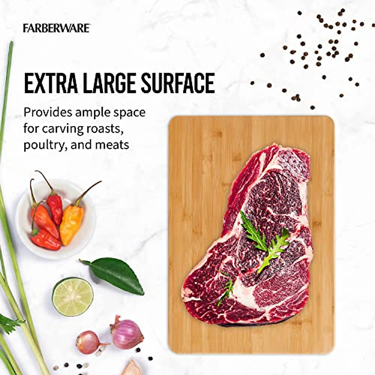 Farberware Extra-Large Wood Cutting Board, Reversible Chopping Board for Kitchen Meal Prep and Serving, Charcuterie Board, 14-Inch x 20-Inch, Bamboo