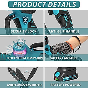 BEI & HONG Mini Chainsaw 6-Inch with 2 Batteries, Cordless Power Chain Saws with Security Lock, Handheld Small Chainsaw for Wood Cutting Tree Trimming （2023 upgrade）