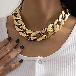 Girlssory Punk Cuban Link Chain Choker Necklace Plastic Chunky Curb Chain Necklace Chic Layered Clavicle Necklace Hiphop Accessories for Women(Gold)