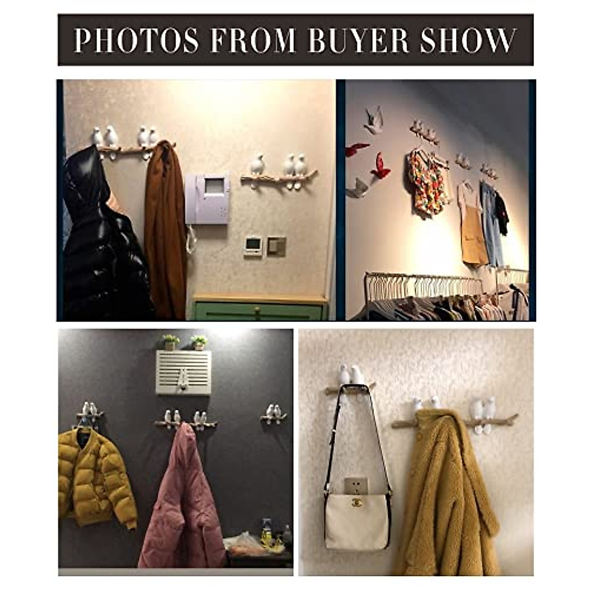 Birds Decorative Wall Hanger Clothes Hooks for Home Decor Hanging Keys Bag Hats (White,Two Birds)