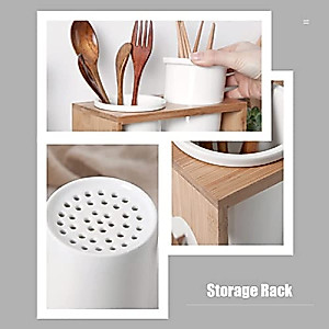 MAEPA Kitchen Utensil Holder Ceramic Utensils Crock Farmhouse Utensil Caddy Cutlery Storage Organizer with Stand for Kitchen Countertop