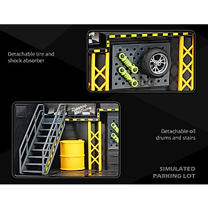 Gilumza Display Case DIY Simulation Scenario Die-cast Model with LED Light, Garage Scene Model for Motorcycle Toy Car Toys Collectibles Assemble (9x4x5inch)