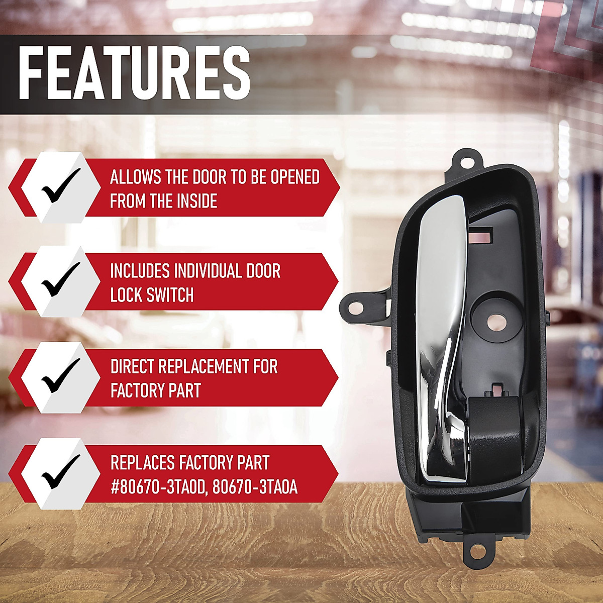 Interior Door Handle Passenger Side, Right - Front or Rear - Compatible with Nissan Altima 2013-2018, Armada 14-15, Murano 2015 - 2019, Pathfinder 2013-2019, Titan - Replaces 80670-3TA0D, 80670-3TA0A