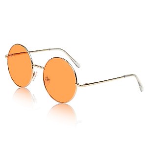 SunnyPro Metal Sunglasses Circle Lens Hippie Glasses Round Shades Quavo Orange