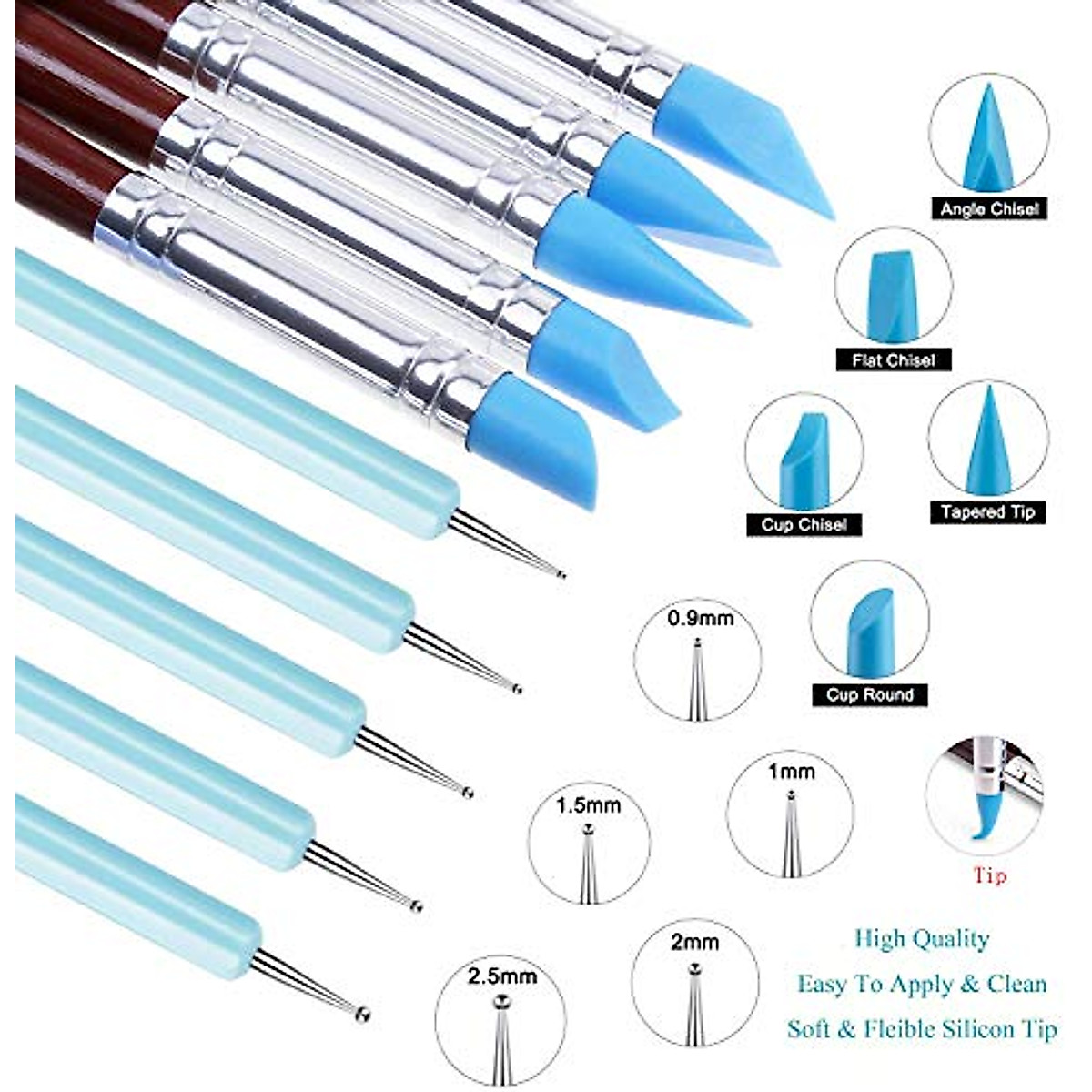 Yagugu Silicone Clay Sculpting Tool - 10Pcs Modeling Dotting Tool for Pottery Craft, Rock, Nail, Blending, Drawing