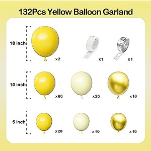 Yellow Balloon Arch Garland Kit-Macaron Yellow Balloon Metallic Gold Balloon 132Pcs for Graduation,Birthday，Baby Shower,Christmas,Fiesta Party Decoration.