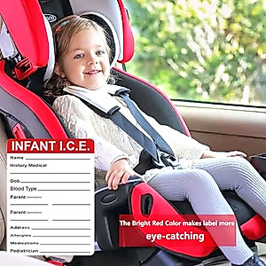 25 Pcs Infant I.C.E.(in Case of Emergency) Car Seat Sticker Safety Information 3 x 4 Inch Child Emergency Identification Contact Car Seat Stickers - Kids Car Seats Alert Attachment Tag Safety Decals