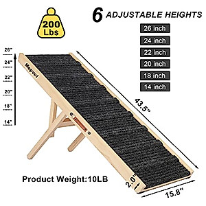 MEPVOL Dog Ramp,Stable Wooden Pet Ramp for Small and Older Animals,43.5" Long Dog Ramps with 8 Steps,Adjustable from 14" to 26", Folding Pet Ramps Great for High Bed Couch and Cars(251Lbs Capacity)