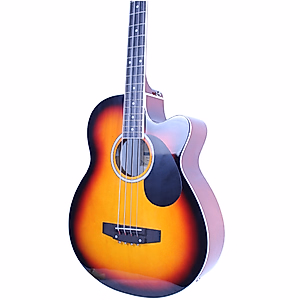 Vizcaya Full Size 4 Strings Cutaway Acoustic-Electric Bass Guitar With 4-Band Equalizer,5mm Padding Gig Bag,Strap, Picks-Sunburst