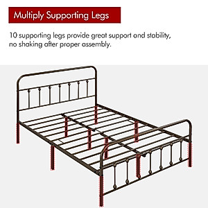 Yaheetech Classic Metal Platform Bed Frame Mattress Foundation with Victorian Style Iron-Art Headboard/Footboard/Under Bed Storage/No Box Spring Needed/Queen Size Bronze