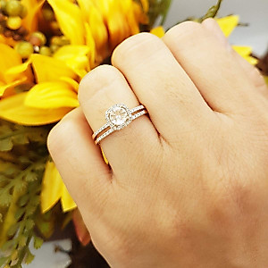 Dazzlingrock Collection 10K 5 MM Round Morganite & Diamond Bridal Halo Engagement Ring Set, Rose Gold, Size 8