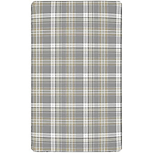 Plaid Themed Fitted Crib Sheet,Standard Crib Mattress Fitted Sheet Soft and Breathable Bed Sheets-Baby Crib Sheets for Girl or Boy,28“ x52“,Dusk Dust Pale Taupe White