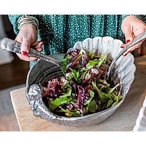 Arthur Court Salad Servers Feathers Metal Pair Thanksgiving Table 2 pieces Cast Aluminum 11 inch Long