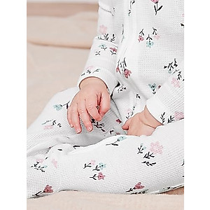 Simple Joys by Carter's Baby Girls' 2-Way Zip Thermal Footed Sleep and Play, Pack of 2, Pink Elephant/White Floral, 6-9 Months