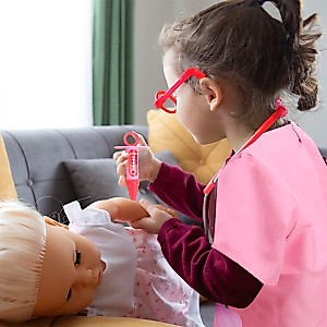 Kid’s Scrubs fedio Role Play Costume Dress up Set with Medical Toy Kit for Toddler Children Ages 3-5 (Hot Pink)