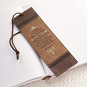 Christian Art Gifts Faux Leather Bookmark Strong and Courageous Joshua 1:9 Bible Verse w/Cord Tassel, Brown