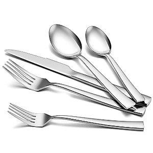 HaWare 40 Pieces Silverware Set, Stainless Steel Flatware Set for 8, Square Edge Cutlery Set for Home Restaurant Party, Food-Grade Tableware Include Knife Spoon Fork, Mirror Polished, Dishwasher Safe
