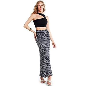 noflik Womens Maxi Skirts (Pixel Ethnic, XL)
