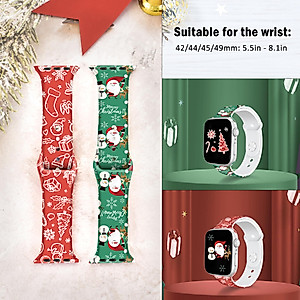 2 Pack Christmas Band Compatible with iWatch SE Series 10 9 8 7 6 5 4 3 2 1 Women Men Apple Watch Bands 46mm 45mm 44mm 42mm(Series 3), Xmas Holiday Adjustable Silicone Strap