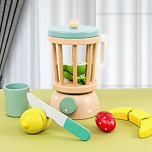 Wooden Blender Toys Play Set for Kids, Fruit Juicer Maker Toy, Montessori Pretend Play Food Kitchen Accessories for Toddler Girls and Boys (Juicer)