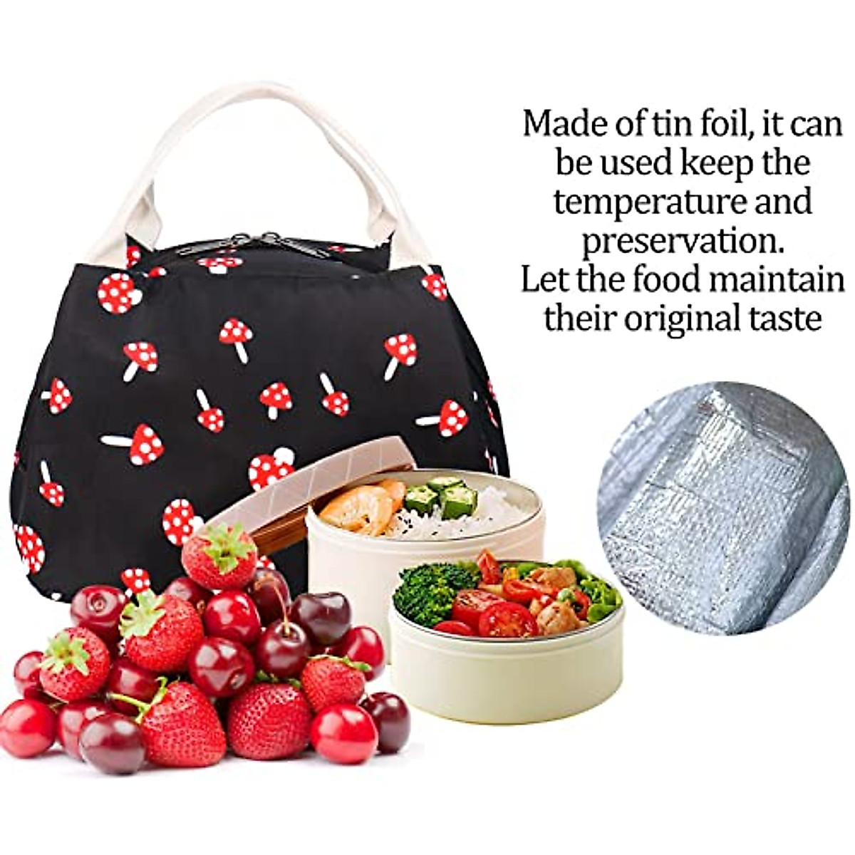 FEWOFJ Mushroom School Backpack for Teen Girls, Bookbag with Lunch Box and Pencil Case