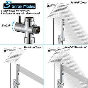 High Pressure Square Rain Shower Head with Handheld Spray Combo, Equipped with 78" Stainless Steel Hose, 3 Way Diverter Valve, Adhesive Shower Head Holder, Dual Shower Head Set, Chrome,AWAXFOLO
