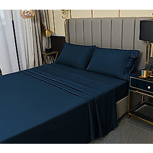 LONAVA Twin Size Sheets Set - 4 Piece Set Wrinkle Free Hotel Luxury Oeko-TEX Sheets and Pillowcases Set, Silky Soft Microfiber Bed Sheets, Breathable and Elastic, 16-Inch Deep Pockets, Navy Blue