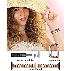 QUNDAXI for Apple Watch Band 41mm 40mm 38mm 45mm 44mm 42mm Series 8 7 6 5 4 3 2 1 SE SE2 Women Watchband Stainless Steel Metal for iWatch Bands (38mm 40mm 41mm, Rose gold)