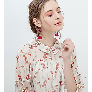 HSWE Flamingo Drop Earrings Tassel Dangle Earrings Thread Earrings Hawaiian Summer Jewelry (Rose Red)