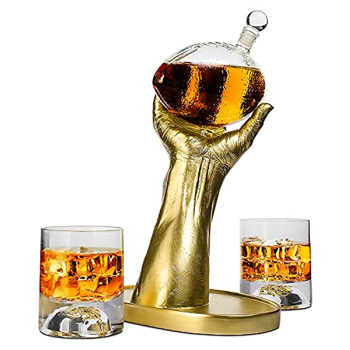 Football Decanter with 2 Football Whiskey & Wine Glasses - Perfect For Superbowl, Father's day Gift , Gift for Husband - Made for Liquor, Scotch, Whiskey and Bourbon 750ml, Rugby Gifts
