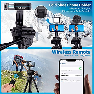 Tripod, Lusweimi 74-Inch Camera Tripod Stand with Travel Bag for Photography/Video Recording, Professional Heavy Duty Tripod with Wireless Remote & Phone Holder for DSLR/SLR/DV/Projector/Phone