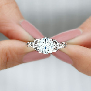 2.25 CT Moissanite Solitaire Ring, 8 MM Moissanite Solitaire Engagement Ring, Moissanite Gold Celtic Ring, Moissanite Engagement Ring for Women, 14K White Gold, Size:US 6.50