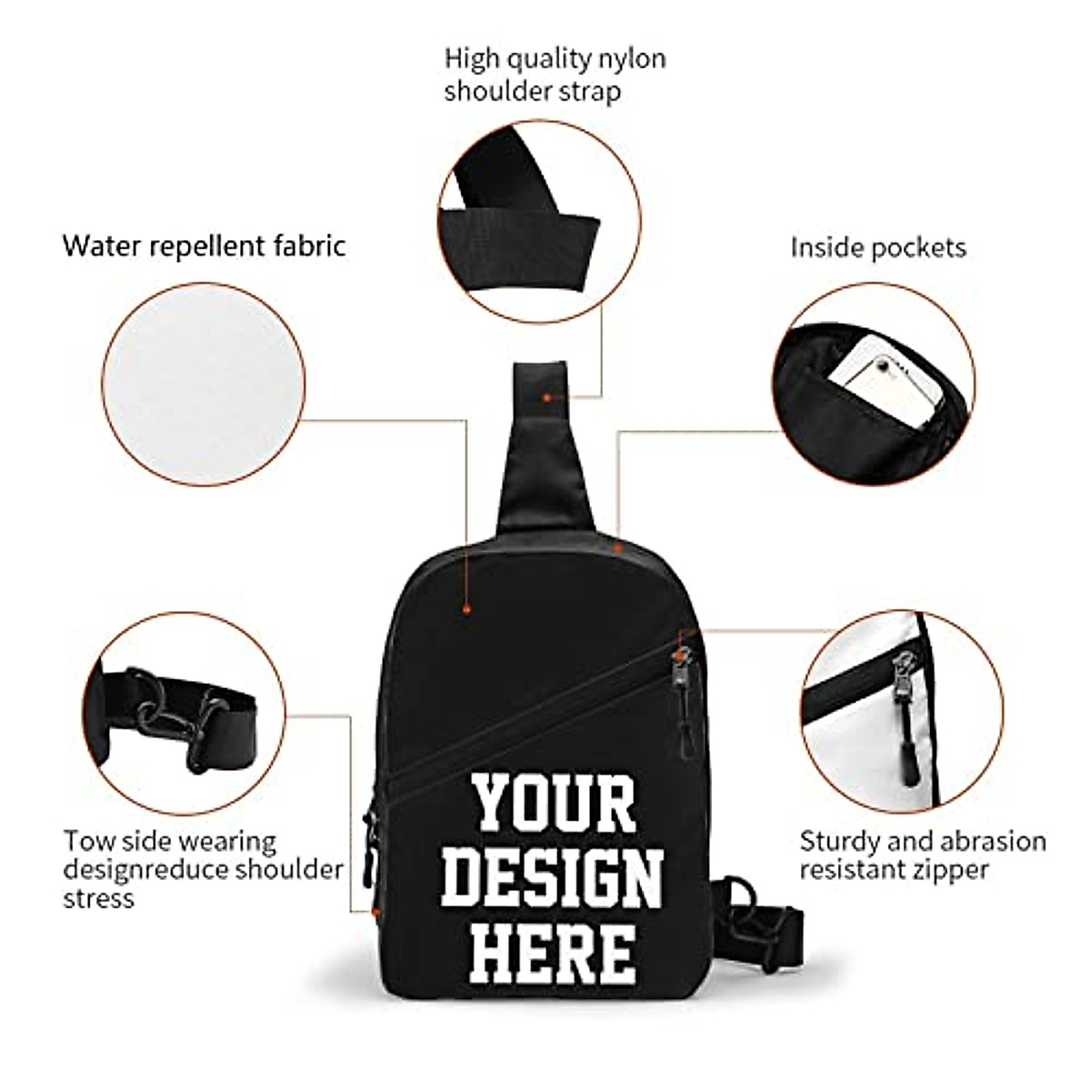 Custom Crossbody Sling Bag With You Logo Text Picture Personalized Chest Bags Travel Business Shopping Sport Mens Custom Chest Bags