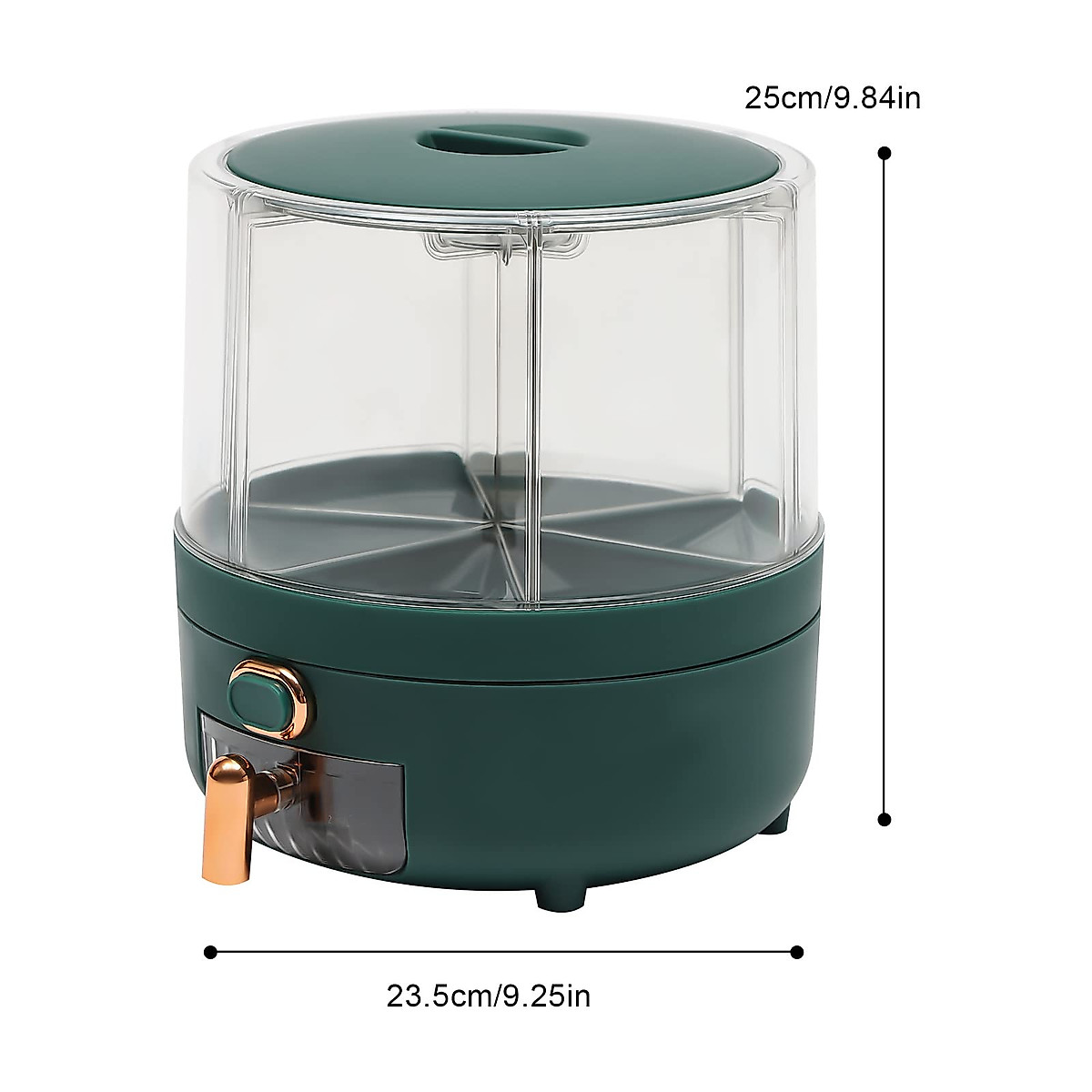 BANLICALI 6 Grid Rice Dispenser, 360° Rotating Dry Rice Dispenser PET PP Kitchen Grain Storage Container with Anti-slip Pads for Store Rice and Beans Green+Clear (Medium)