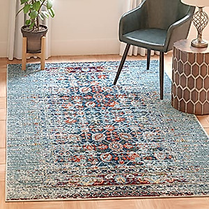SAFAVIEH Monaco Collection Area Rug - 6'7" x 9'2", Blue & Multi, Boho Abstract Distressed Design, Non-Shedding & Easy Care, Ideal for High Traffic Areas in Living Room, Bedroom (MNC208J)