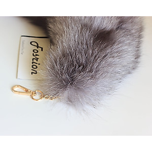Sky Blue Elegance: Natural Silver Fox Tail Keychain Pendant