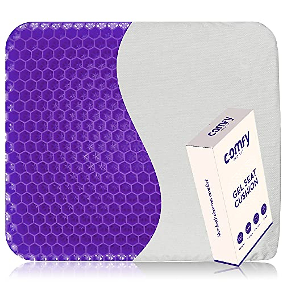 Gel Seat Cushion for Long Sitting - Purple Seat Cushion for Office Chair- Egg Crate Cushion for Pressure Relief and Back Pain - Cooling Double Gel Seat Cushion for Car, Wheelchair, Computer Chair