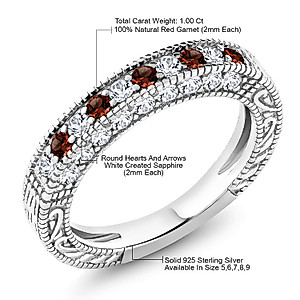 1.00 Ct Garnet and White Created Sapphire 925 Sterling Silver Ladies Anniversary Wedding Band Ring,Red and White, ring size 7