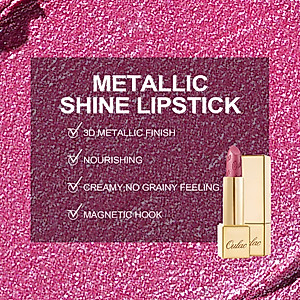 Oulac Pink Lipstick for Women with Metallic 3D Shine Lightweight Hydrating Formula, High Impact Lip Color, Vegan Beauty, Full Coverage Lip Makeup, Hip & Hippie(11)