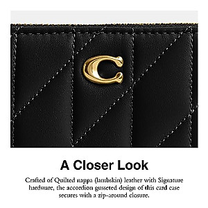 Coach Quilted Pillow Leather Small Zip Around Card Case, BLACK