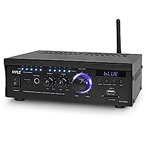 Pyle Bluetooth Computer Speaker Amplifier - 2x120 Watt Home Stereo Power Amplifier Home Audio Receiver System W/Blue Led Display, USB/SD, AUX, RCA, Headphone Jack - Remote - PCAU46BA.5