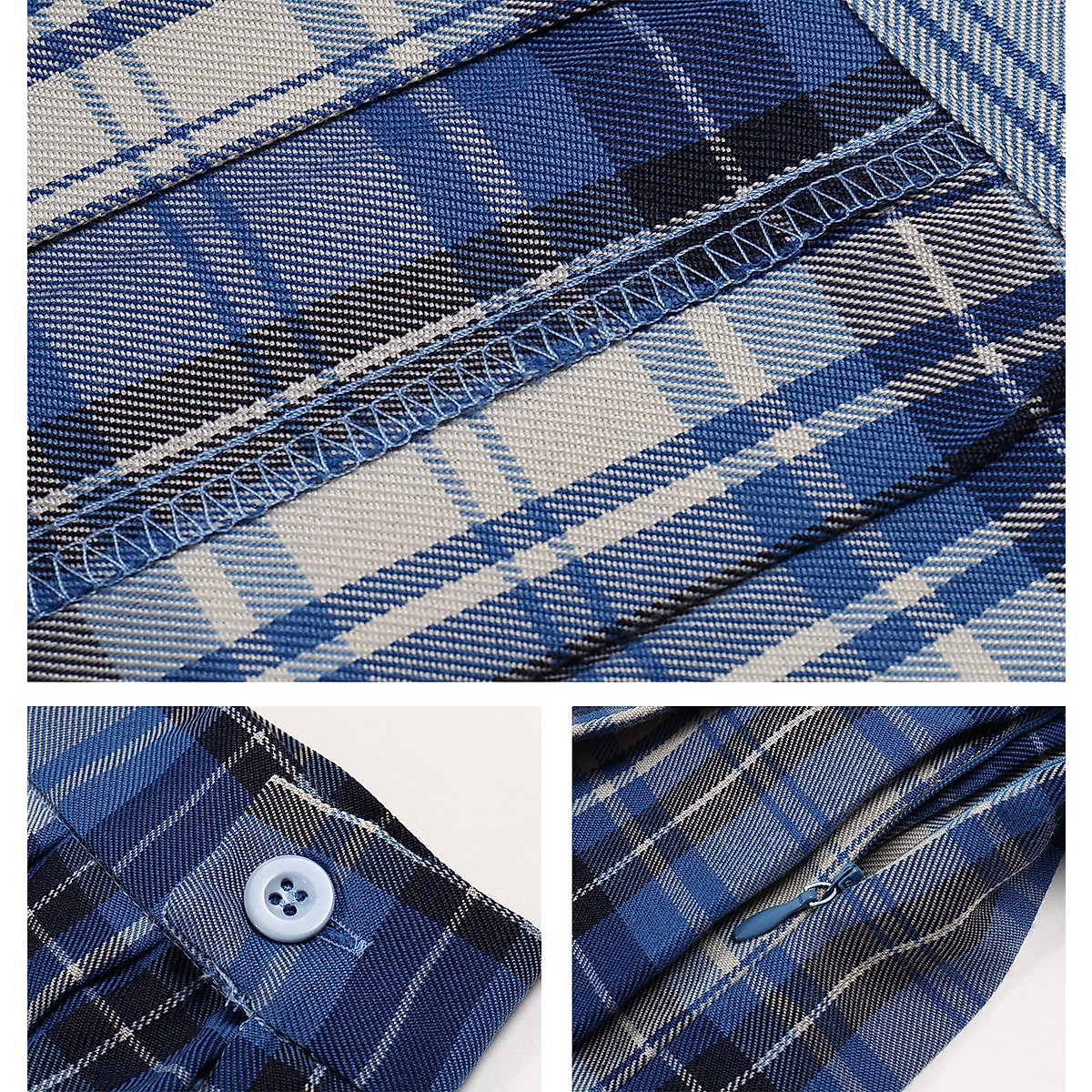 Women`s plaid short A line Skirts costumes (3XL, Blue mixed white black)