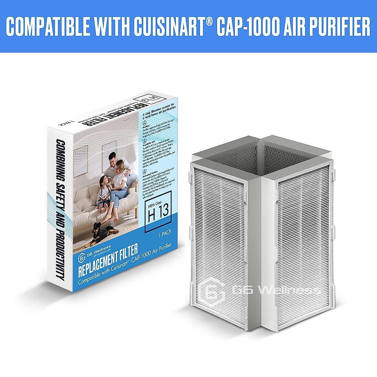 G6 Wellness H13 HEPA Replacement Filter Compatible with Cuisinart CAP-1000 Air Purifier | 3 in 1 Filtration | Medical Grade True HEPA Filter H13 | Activated Carbon | Pre-Filter