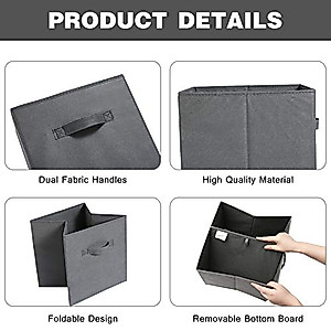 C&AHOME Cube Storage Bins 6-Pack Foldable Fabric Storage Cubes Baskets Containers Drawers with Dual Handles, Toys Closet Storage Box for Organizing Shelf, 10.5" L x 10.5" W x 11" H, Dark Grey