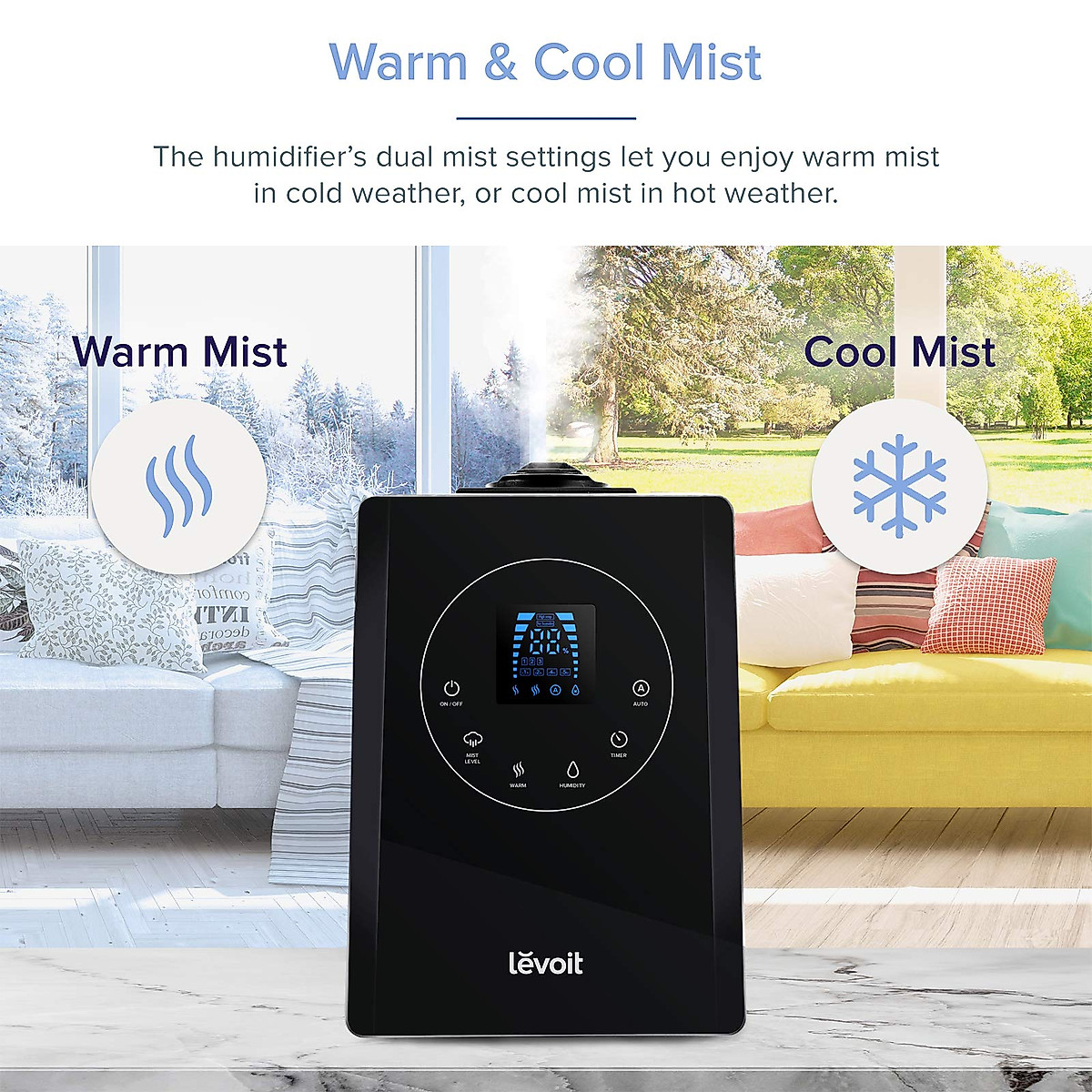 LEVOIT Humidifiers for Large Room Bedroom (6L), Black & Humidifiers for Bedroom Large Room Home, 6L Top Fill Cool Mist Air Ultrasonic for Plants Indoor with Essential Oils Diffuser, Gray